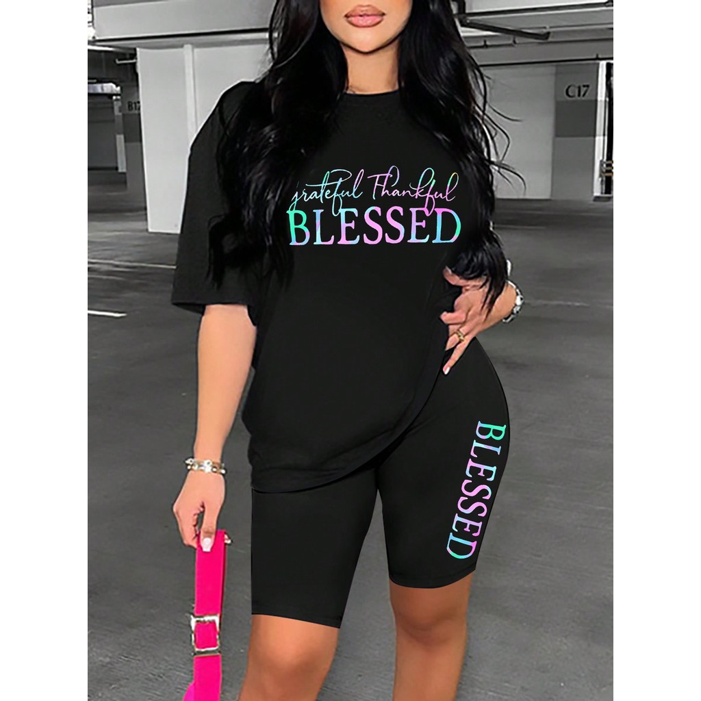 conjunto camiseta e Shorts Leggings feminino blessed Cintura Alta ...