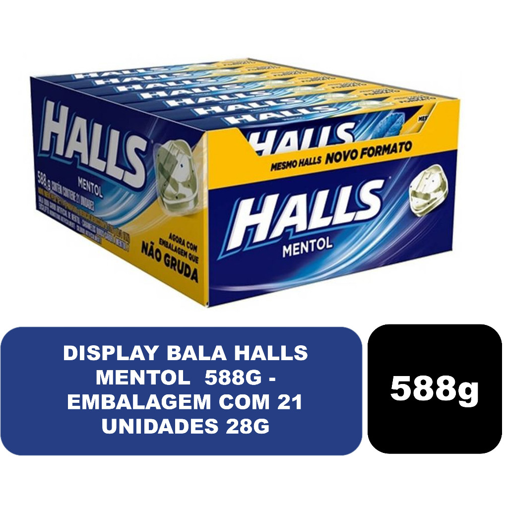 Display Bala Halls Mentol 588g - Embalagem com 21 Unidades 28g | Shopee ...