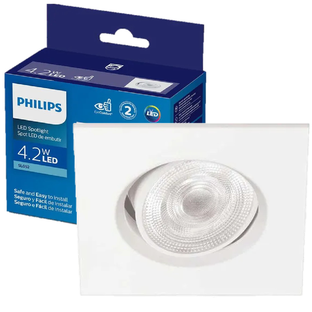 Kit 3 Spot Led Philips Quadrado Embutir 4.2w Luz Quente 2700K | Shopee Brasil
