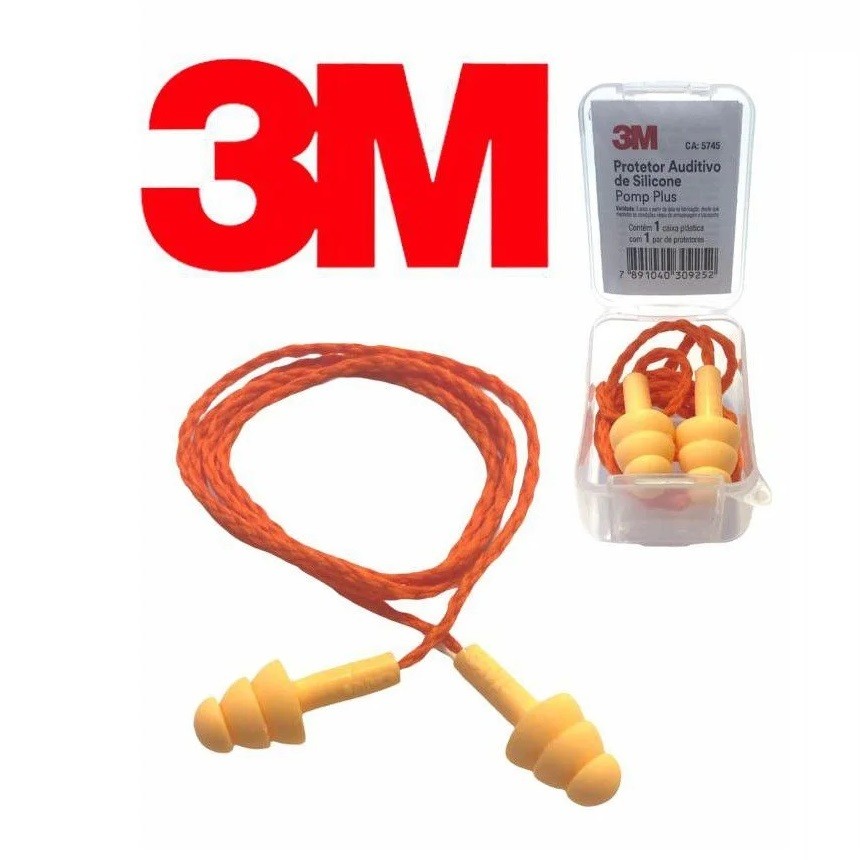 PROTETOR AUDITIVO 3M POMP PLUS CORDÃO POLIÉSTER LARANJA CA 5745 - KIT C ...