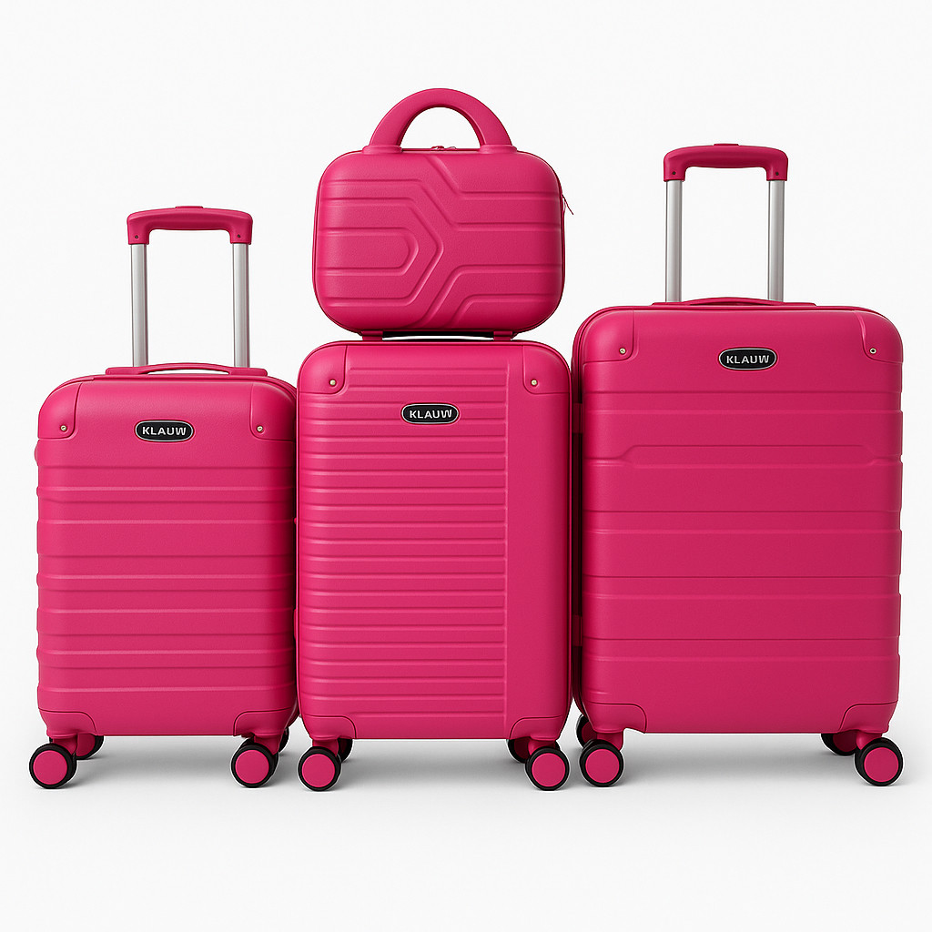 Kit 3 Malas Pink + Frasqueira Pink Mala de Viagem Roda Dupla em ABS ...