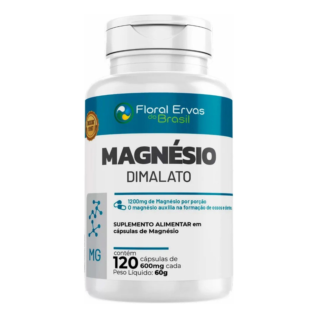 MAGNÉSIO DIMALATO Puro 500mg Com 120 Cápsulas Concentrado Floral Ervas do Brasil | Shopee Brasil