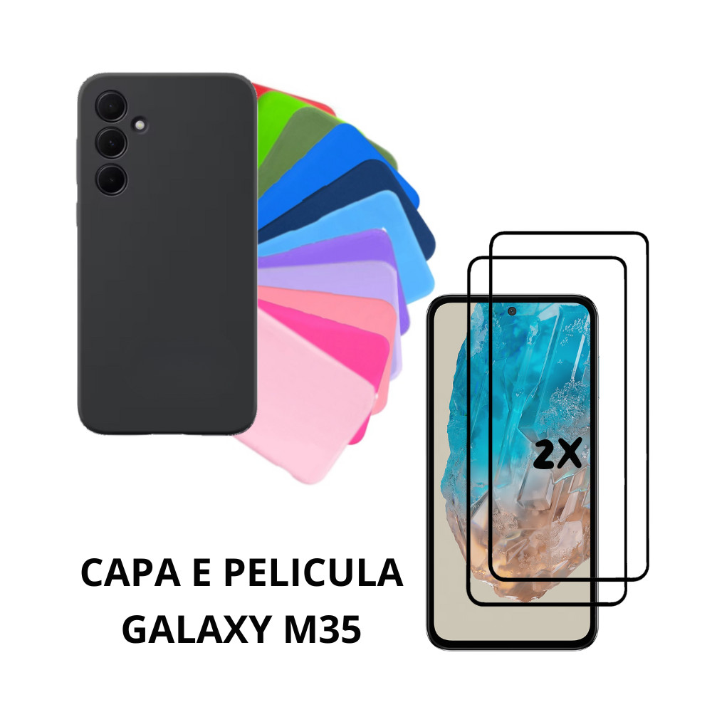 Capa De Silicone Aveludado Colorida E 2 Peliculas 3D 9D Compativel M35 ...