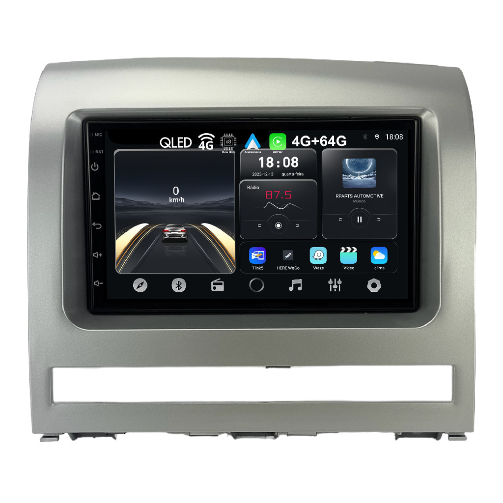 Kit Multimidia 7 Polegadas Android Fiat Palio Siena Strada Idea Prata Octa Core 4GB 64GB ...