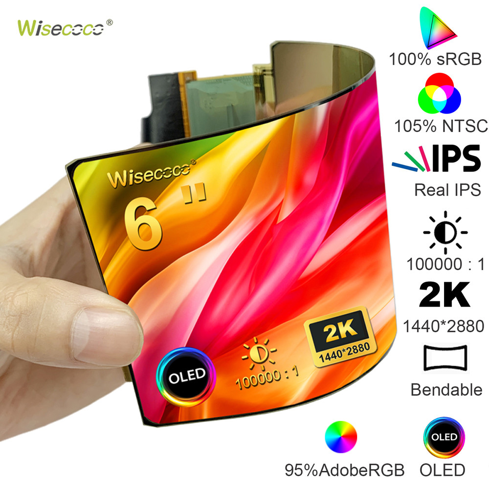 Wisecoco 2.5K OLED Display Flexível 6 Polegadas IPS 2880x1440 AMOLED ...