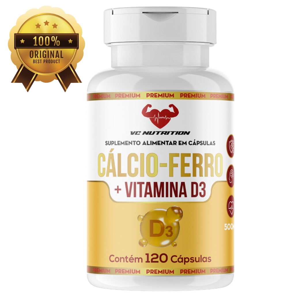 Suplemento Cálcio + Ferro + Vitamina D3 5000 UI – Saúde Óssea & Energia ...