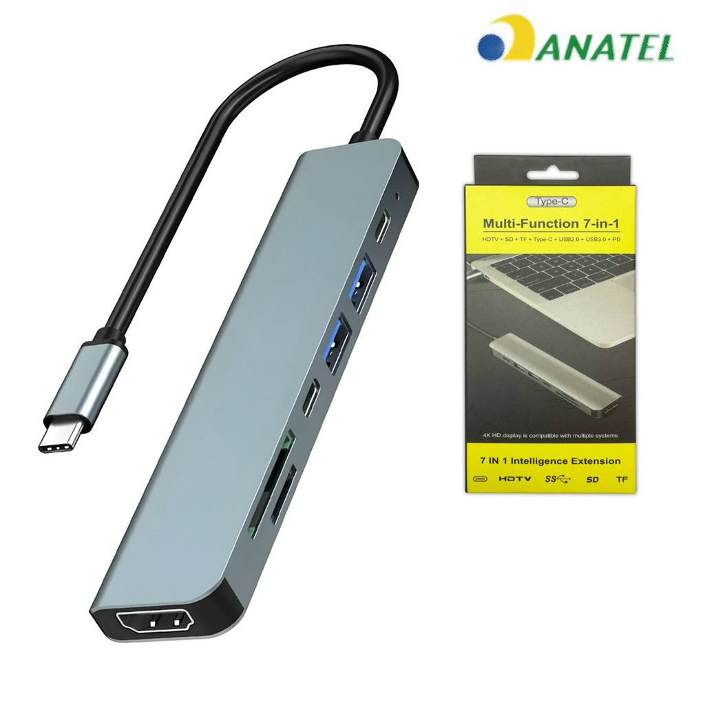 Hub Adaptador 7 portas USB 2.0 USB 3.0 Hub Tipo C 7 Em 1 Usb 3.0 Usb-c ...