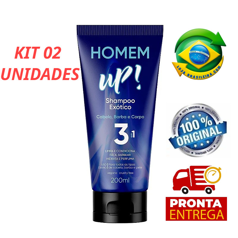 Shampoo Exótico 3 em 1 Homem Up Cabelo+barba e corpo Vegano | Shopee Brasil