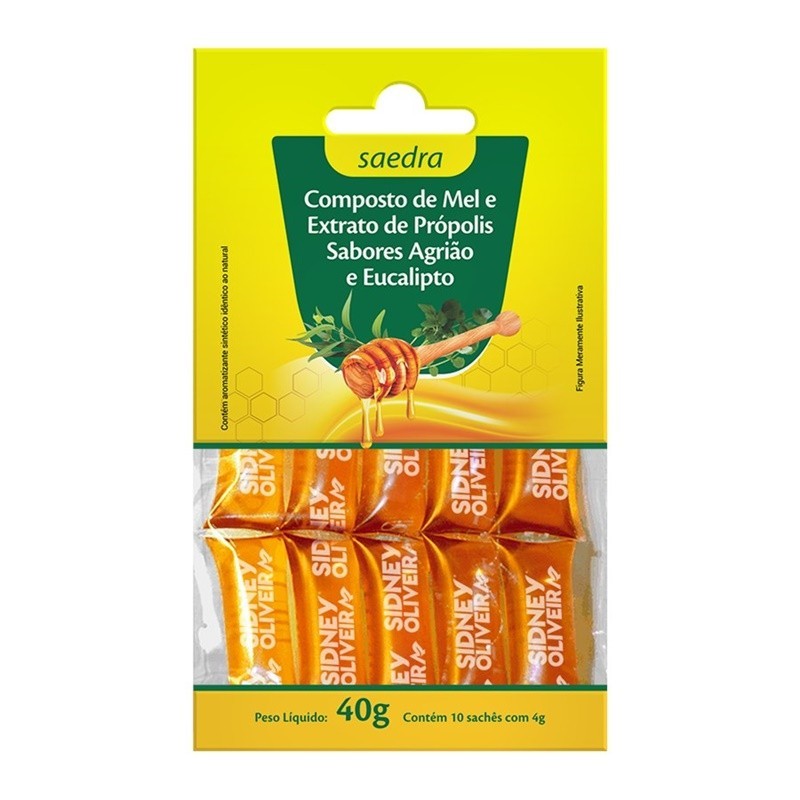 Sachê Mel com Própolis Sabor Agrião e Eucalipto 40g Saedra | Shopee Brasil