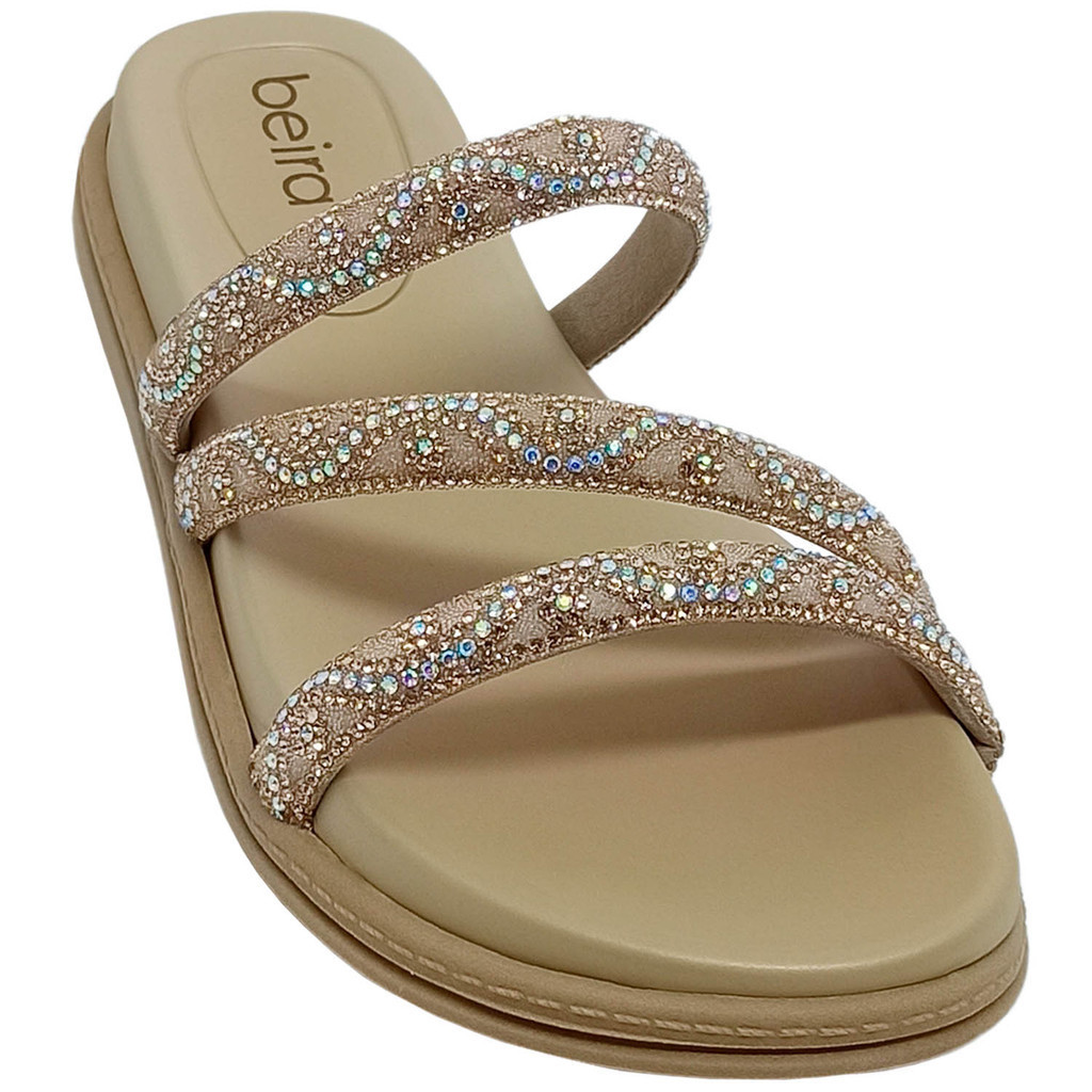 Chinelo Rasteirinha Beira Rio Feminino Tiras em Brilho Strass Glam ...