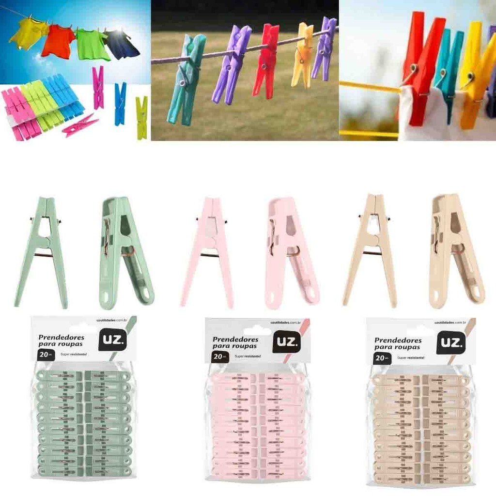 Kit Com 20 Prendedor De Roupas - Pregador De Roupas Super Resistentes ...