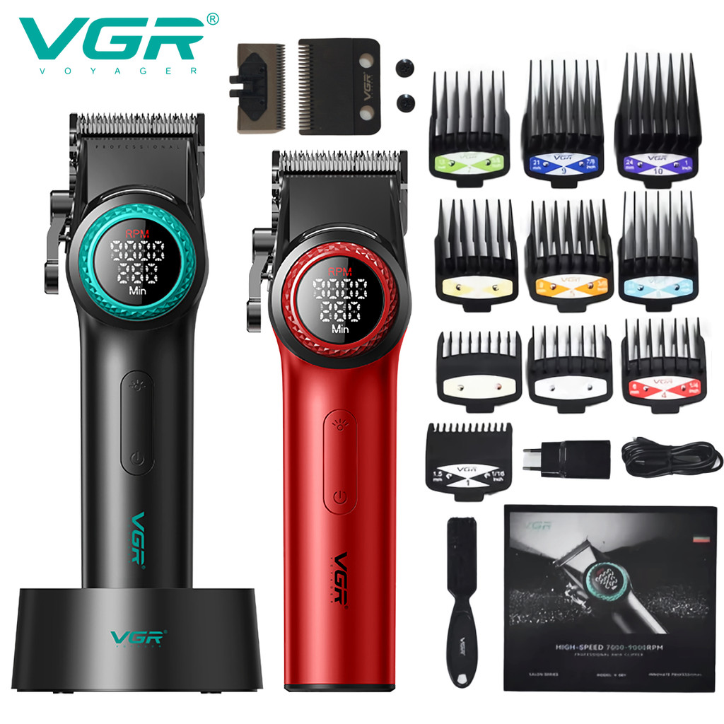 VGR Barbeador Elétrico Masculino Profissional Cortador De Cabelo Recarregável Aparador Máquina ...