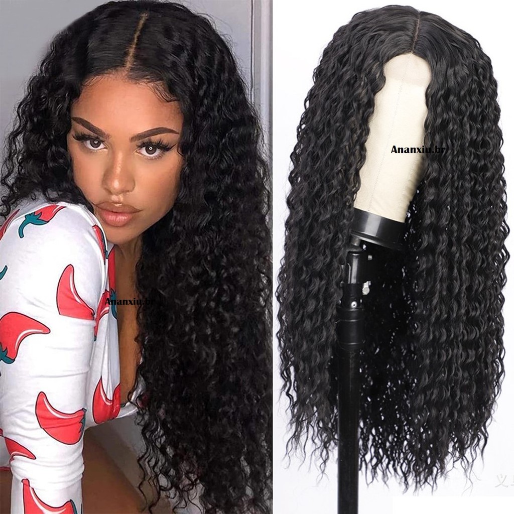 40 Perucas femininas preta lace cabelo humano cacheado longa natural ...