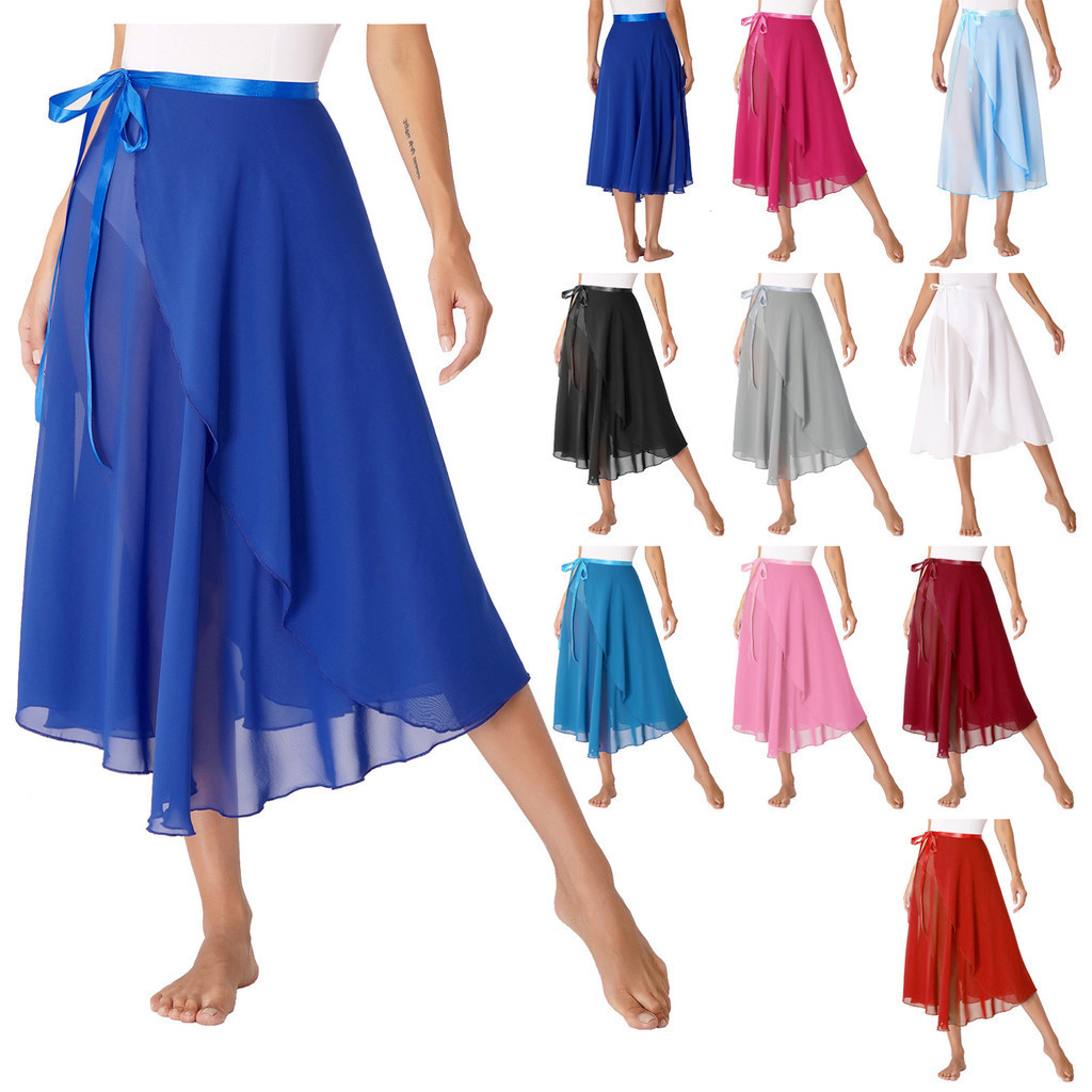 Simdor Womens Lace-Up Flowy Skirt Ballet Saia Fluxo Dança Moderna Traje ...
