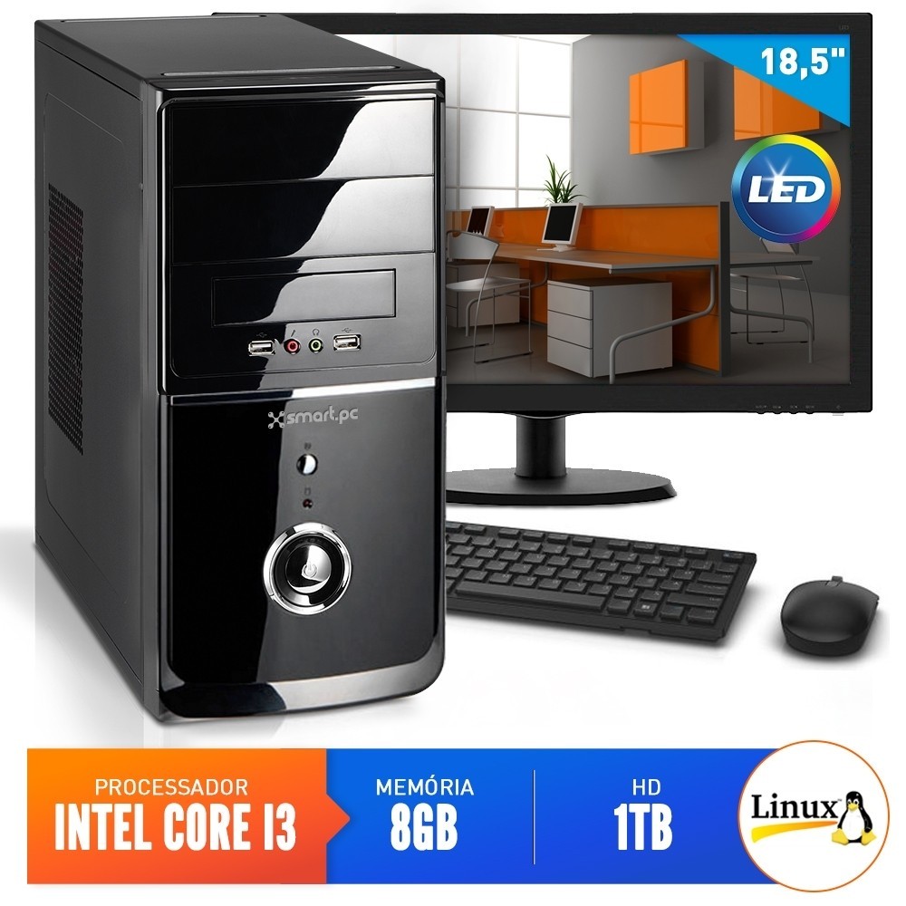 Computador Smart Pc 80193 Intel Core i3 8GB HD 1TB Monitor 185" Linux | Shopee Brasil