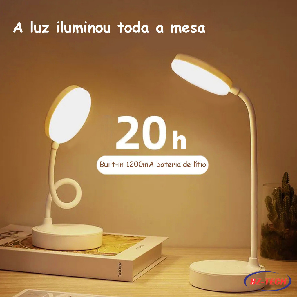 Luminária Abajur de Mesa LED Luz Recarregável Touch Haste Flexível Lâmpada De Estudo Sem Fio ...