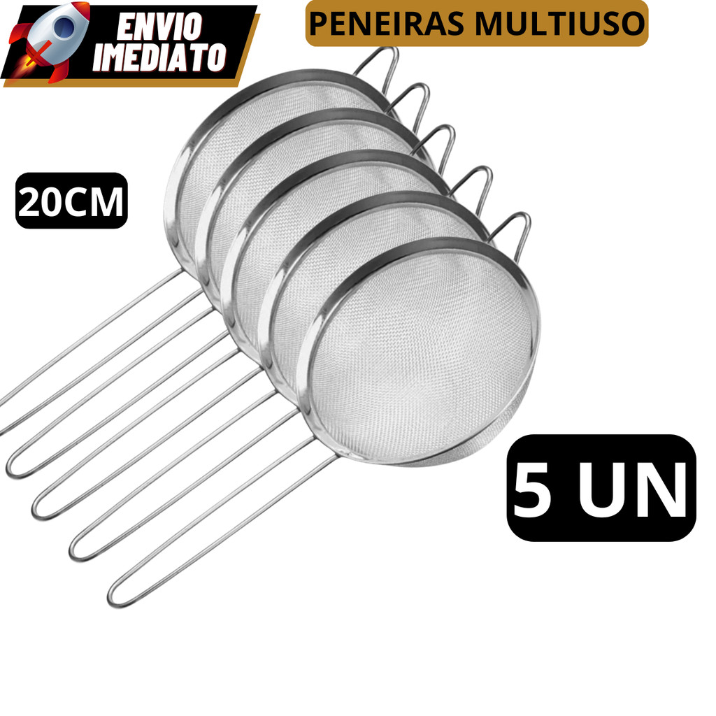 KIT 5 Peneira Coador 100%Aço Inox 20cm para Cozinha Casa Restaurante ...