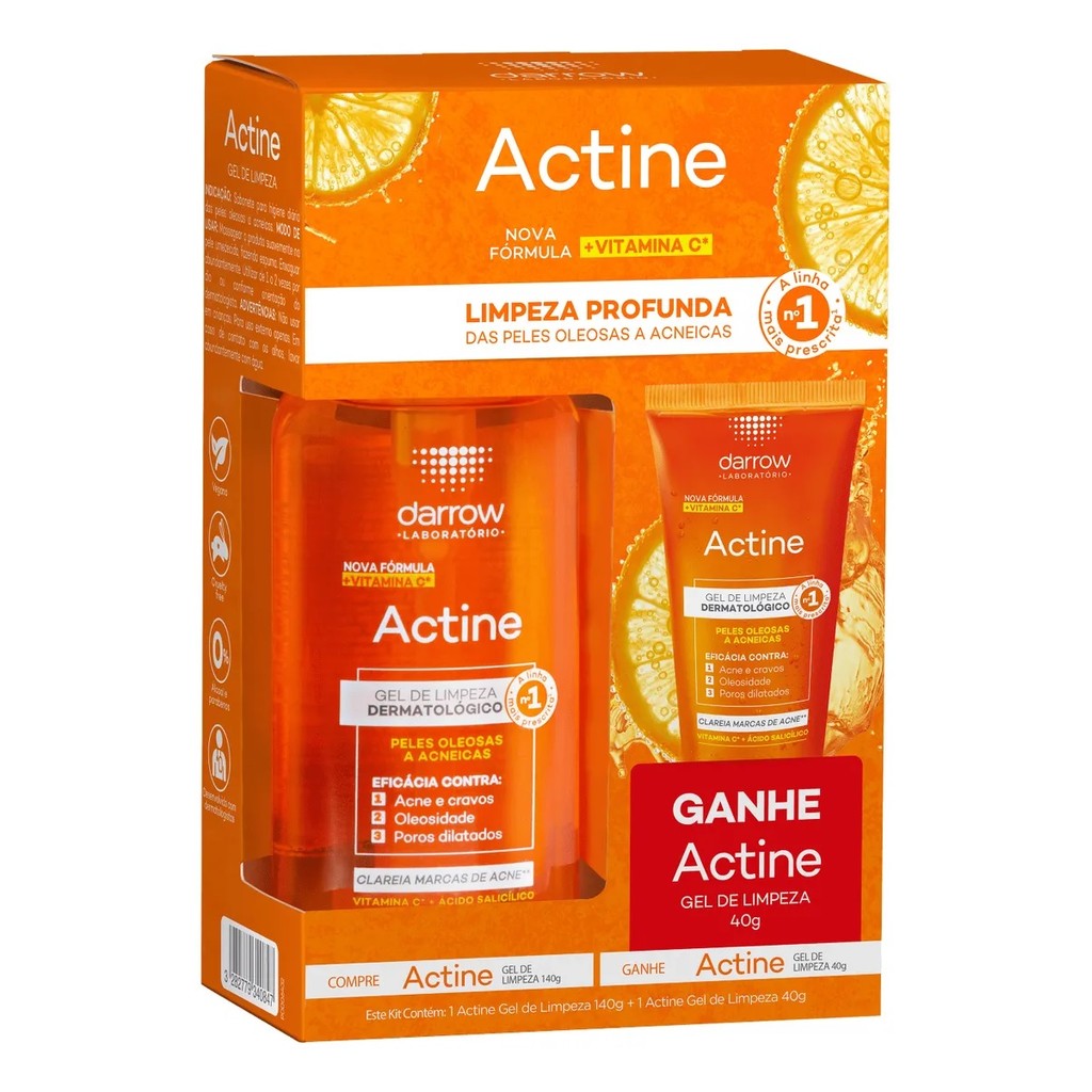 Kit Actine Gel de Limpeza Facial Vitamina C 140g + 40g - Actine ...