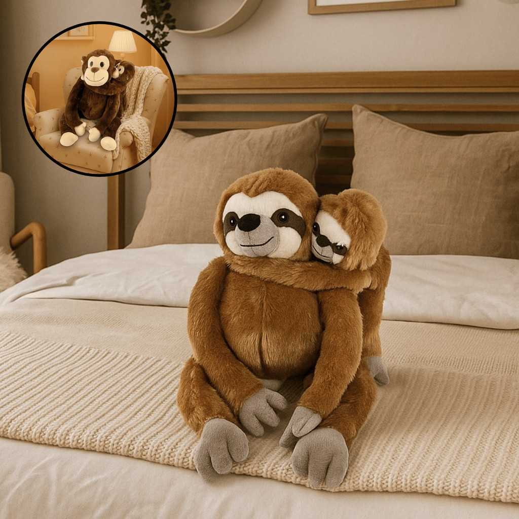 Macaco e Bicho Preguiça Pelúcia 44cm Mãe Filhote / Brinquedo Infantil ...