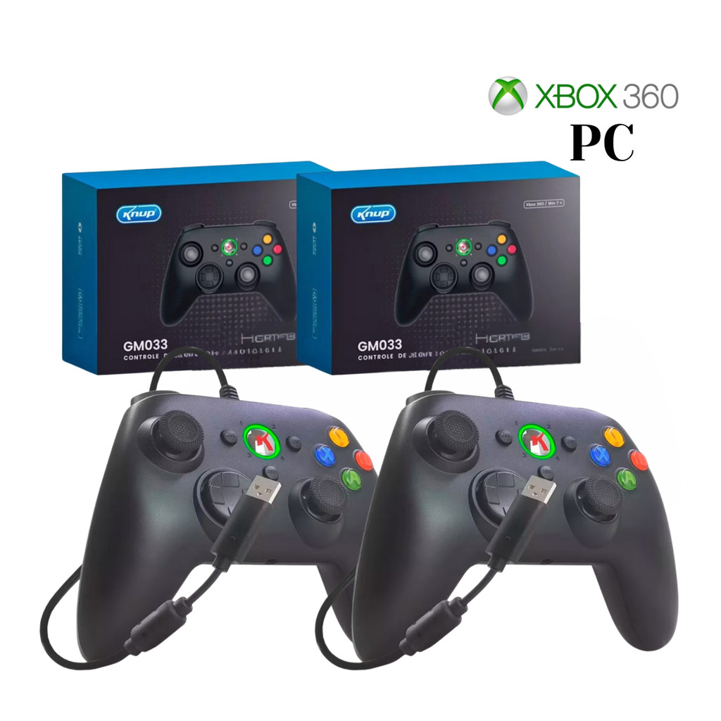Kit com 2 ou 1 Controle Joystick com Fio Knup Compatível Xbox 360 e PC ...