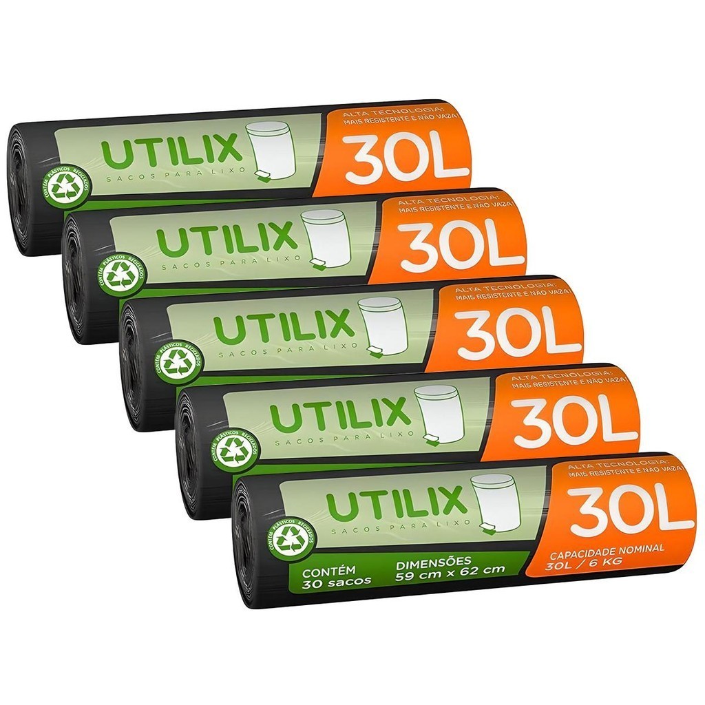 Kit 5 Sacos Para Lixo Preto 30L 30un - Utilix | Shopee Brasil