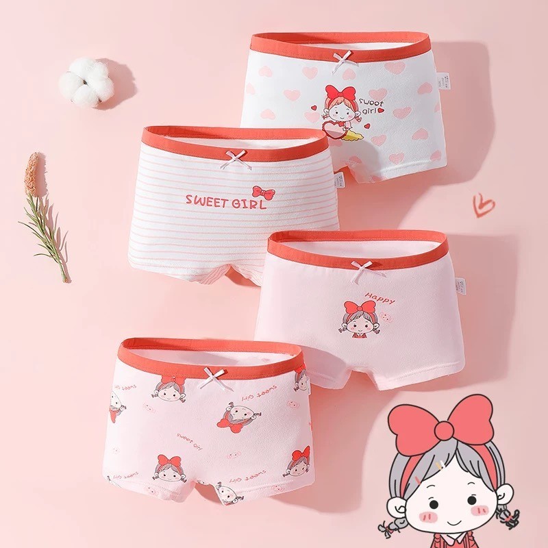 Kit 4 Calcinha Boxer Menina Algodão Bonequinha Fofa C/ Laço | Shopee Brasil