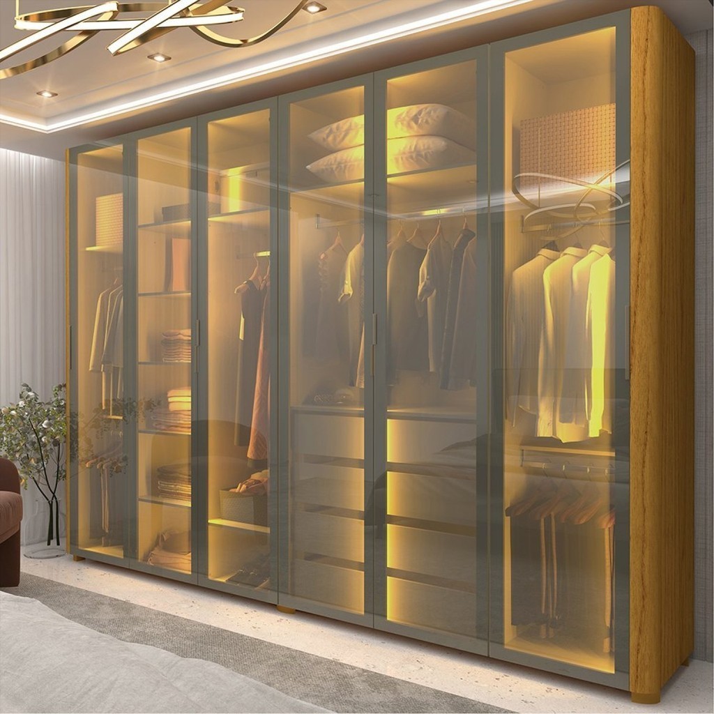 Guarda-roupa Casal 6 Portas com 6 Portas Reflecta com Pés com Led Innova 100% MDF Naturale ...