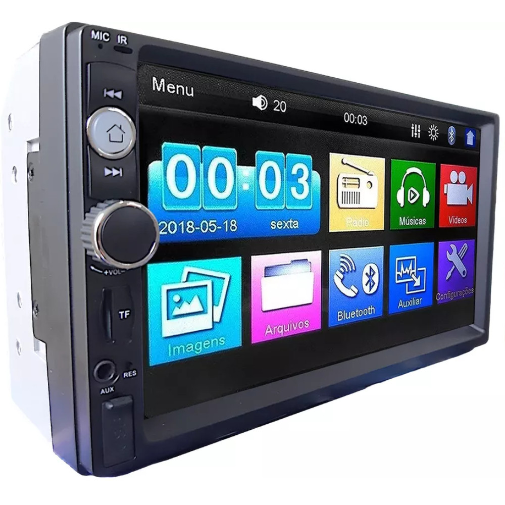 Central Multimídia MP5 Automotiva Bluetooth 2 Din 7 Polegadas USB/AUX/TF Com Mirrorlink Touch ...