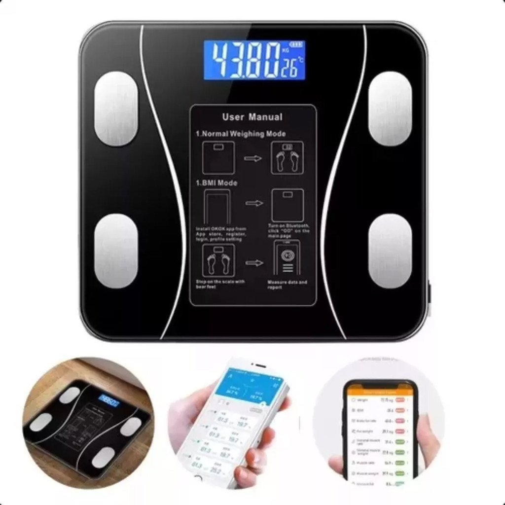 Balança Corporal Digital Bioimpedância Profissional de Vidro com ...