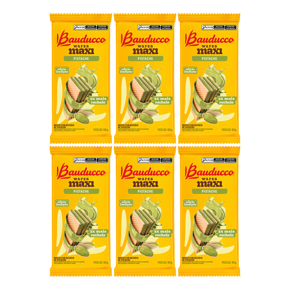 Kit 6 Wafer Maxi Pistache Bauducco 104g | Shopee Brasil