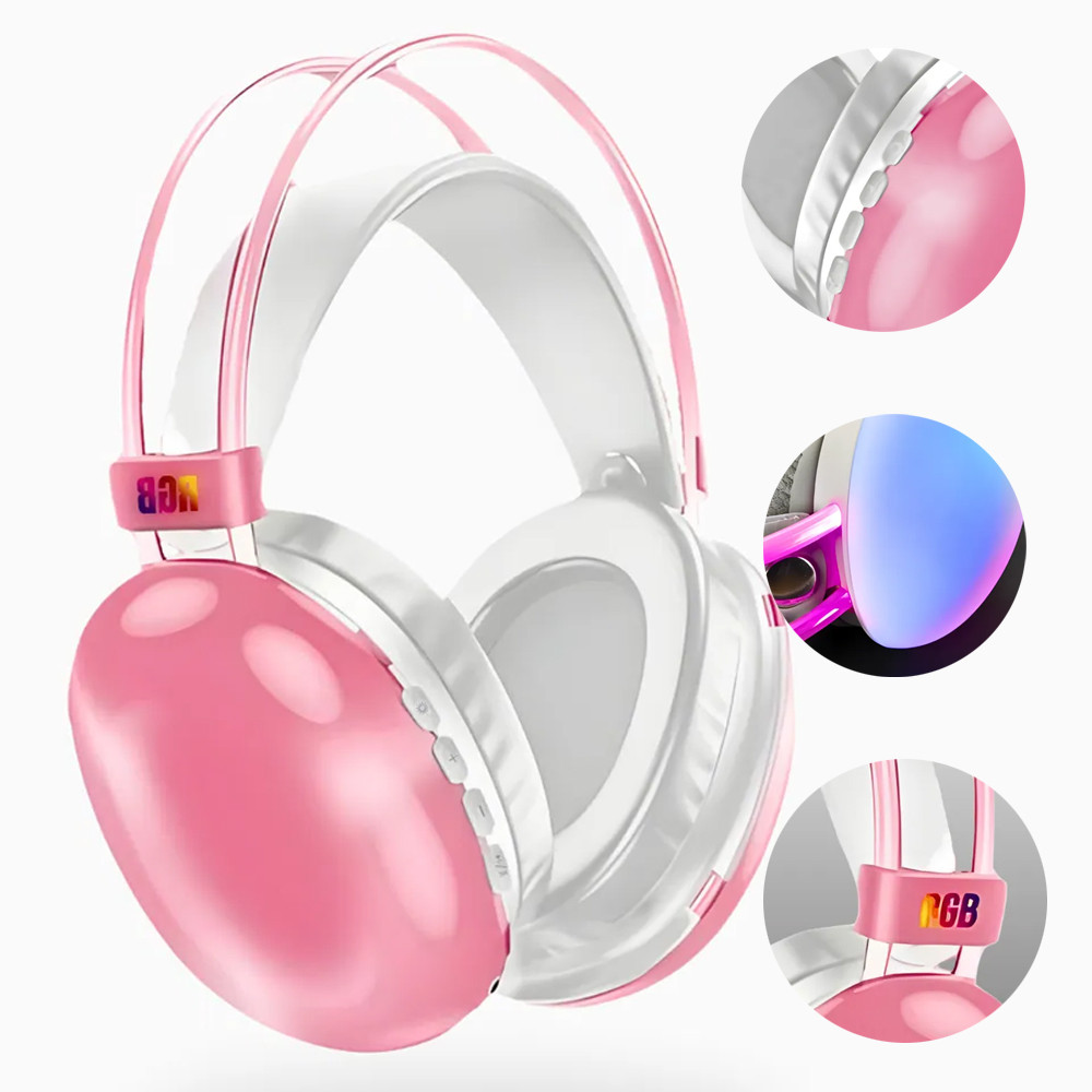 Fone De Ouvido ROSA Sem Fio Bluetooth V5.3 Com LED | Shopee Brasil