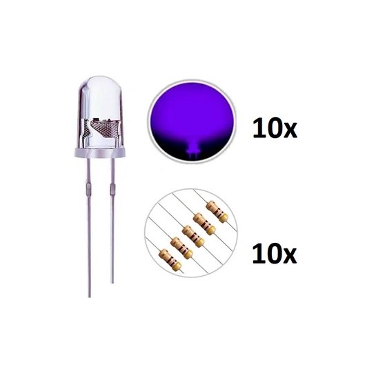 Pacote com 20 Unidades, Led Ultravioleta Uv Alto Brilho 5mm + Resistor ...