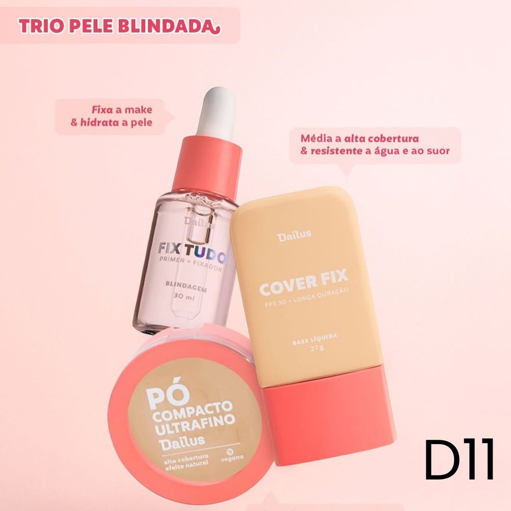 Kit Pele Blindada Dailus | Base Fix D11 + Pó Compacto D11 + Blindagem ...