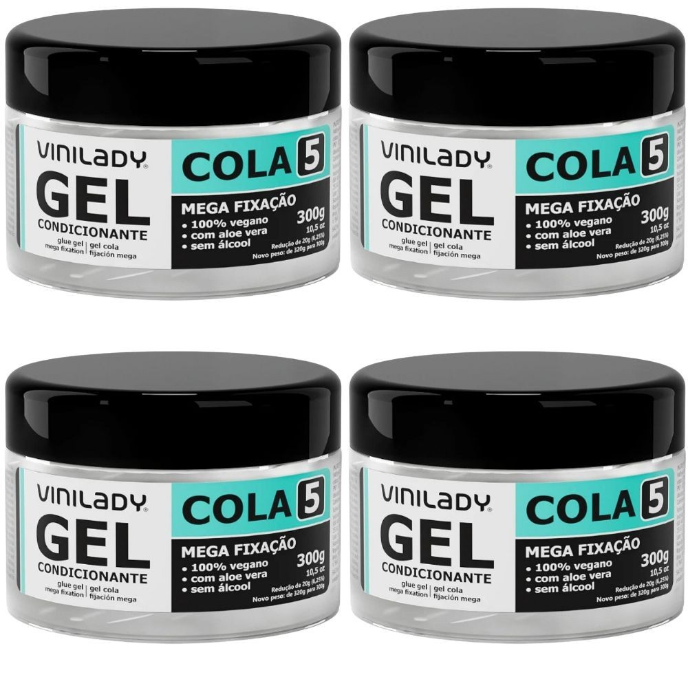 Kit 4 Unidades Gel Cola Mega Fixação 320g Cabelo Vini Lady | Shopee Brasil
