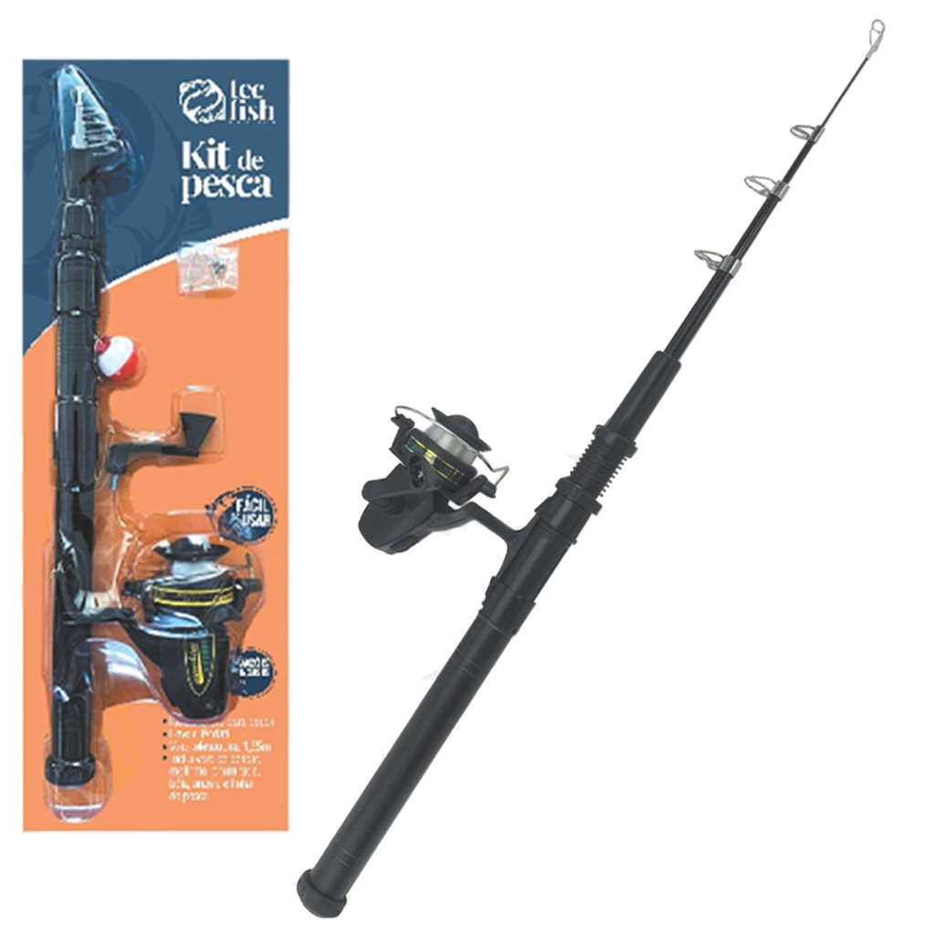 Kit Completo para Pesca Tecfish - Vara Telescopica/Molinete/Chumbada/Boia/Anzois e Linha ...