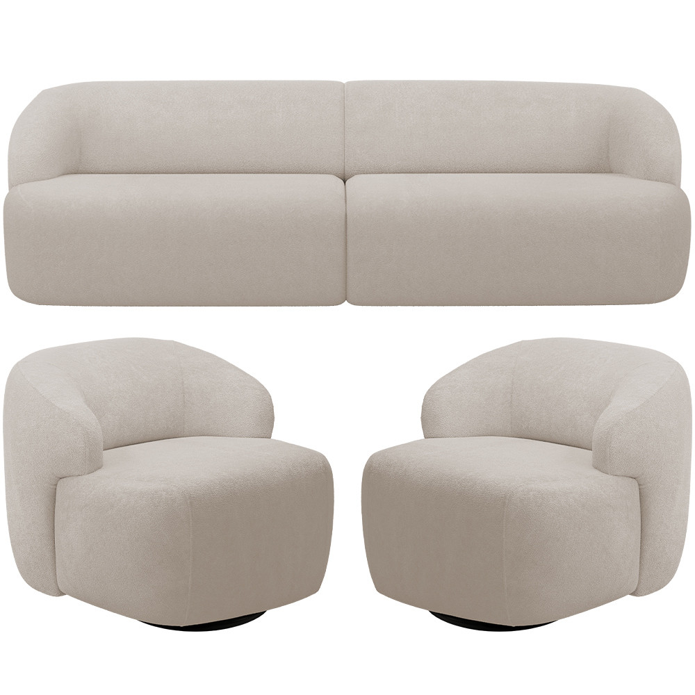 Sofá 4 Lugares Curvo Orgânico com 02 Poltronas Para Sala Living 280cm ...