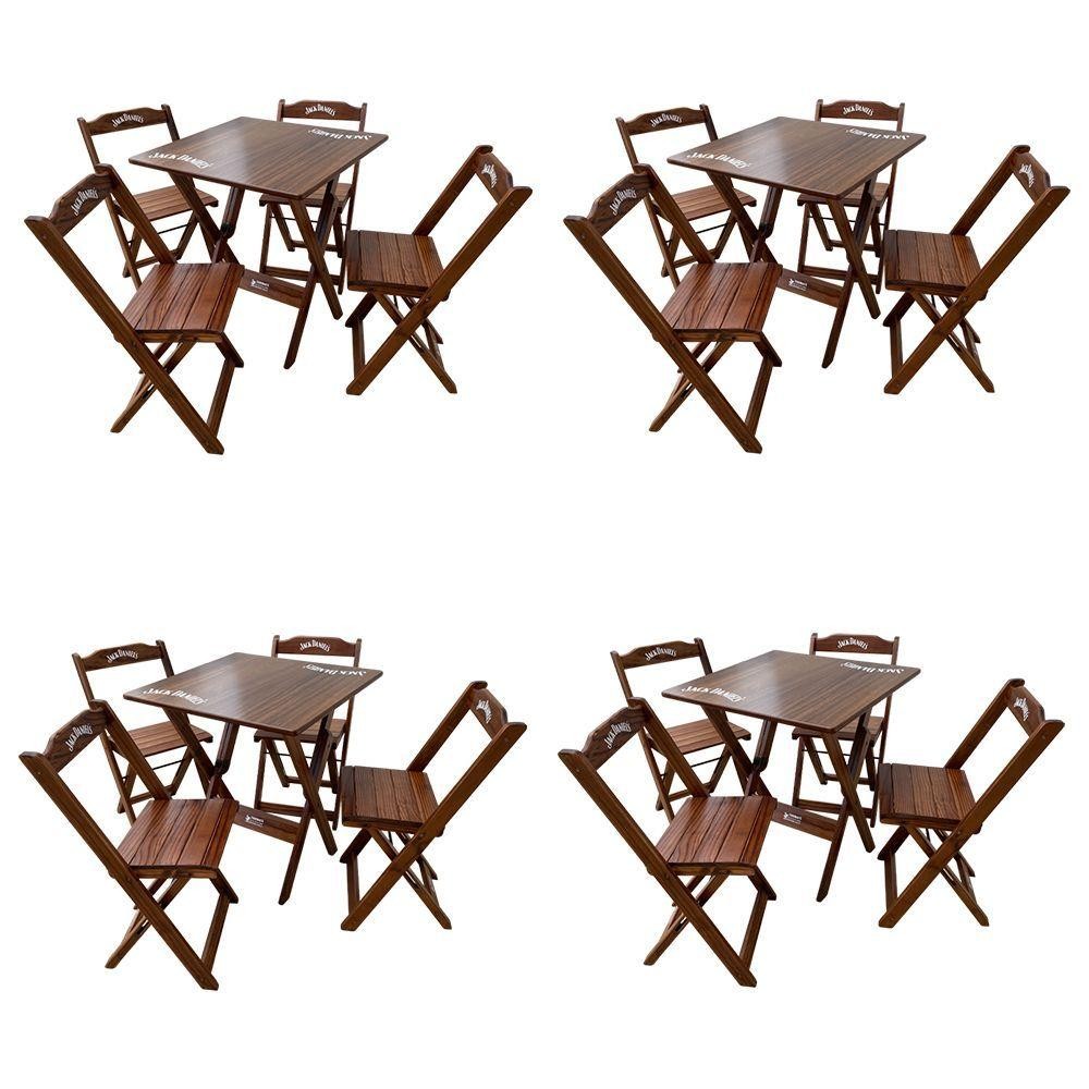 Kit 2 Conjuntos Mesa Dobrável Madeira 70x70 Com 4 Cadeiras Jack Imbuia | Shopee Brasil