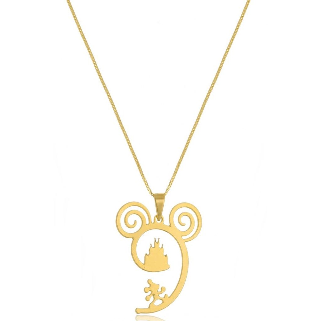 Colar Personalizado Castelo da Disney e Mickey Folheado em Ouro 18k ...