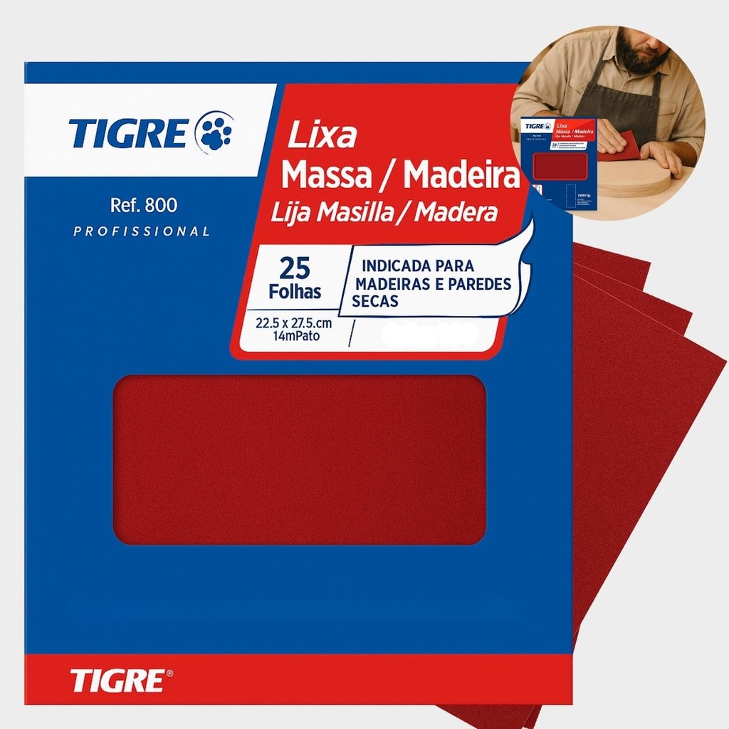 Lixa para Massa Madeira Ref 800 Grão 100 120 ou 220 Pacote 25un Tigre ...