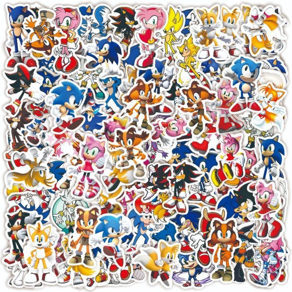 Kit 100 Adesivos Sticker Sonic the Hedgehog Amy Tails Knuckles Robotnik ...
