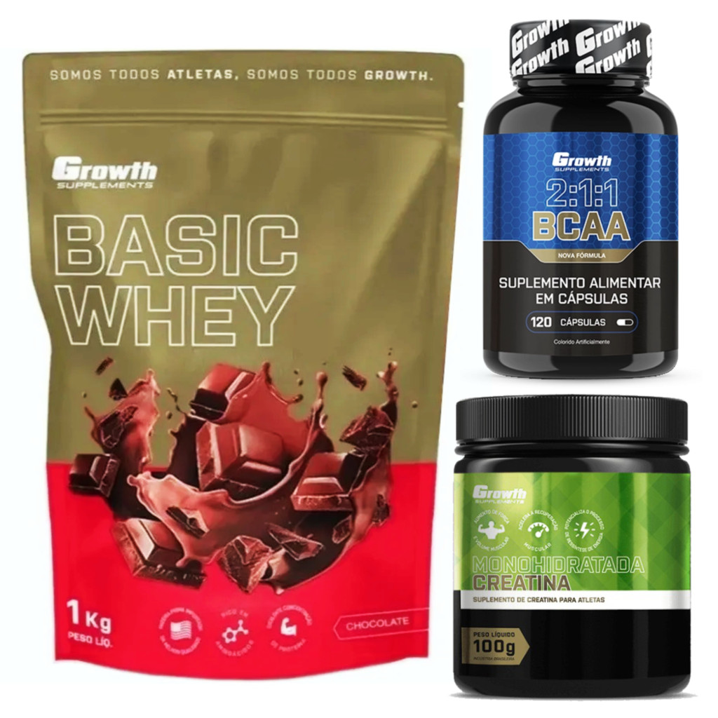 Whey Protein Basic 1Kg + Bcaa 120 Caps + Creatina 100g Growth | Shopee ...