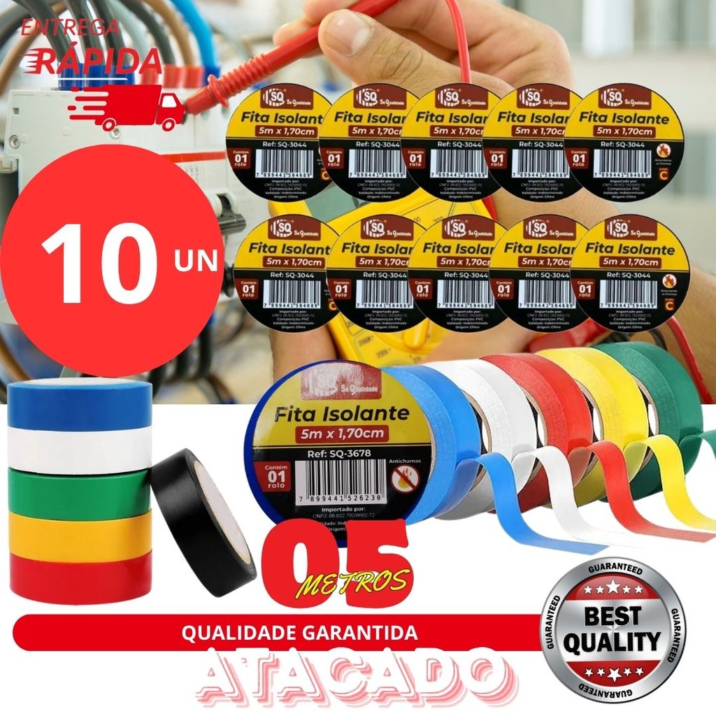 Conjunto 10 Rolos Fita Isolante Colorida Pvc Antichama Adesiva | Shopee ...