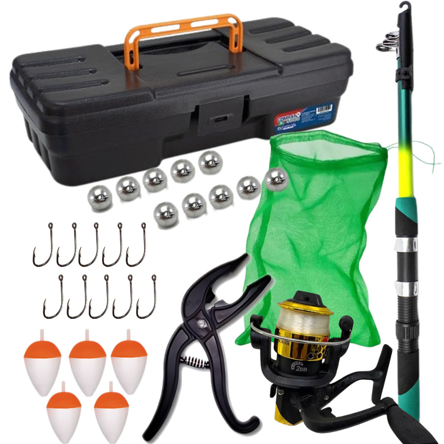 Kit Pesca Essencial Completo com Vara Molinete Maleta com Alça Sambura ...