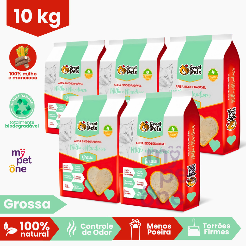 Kit 5 Areia Biodegradável Grossa Great Pets para Gatos - 3,8 Kg | Shopee Brasil