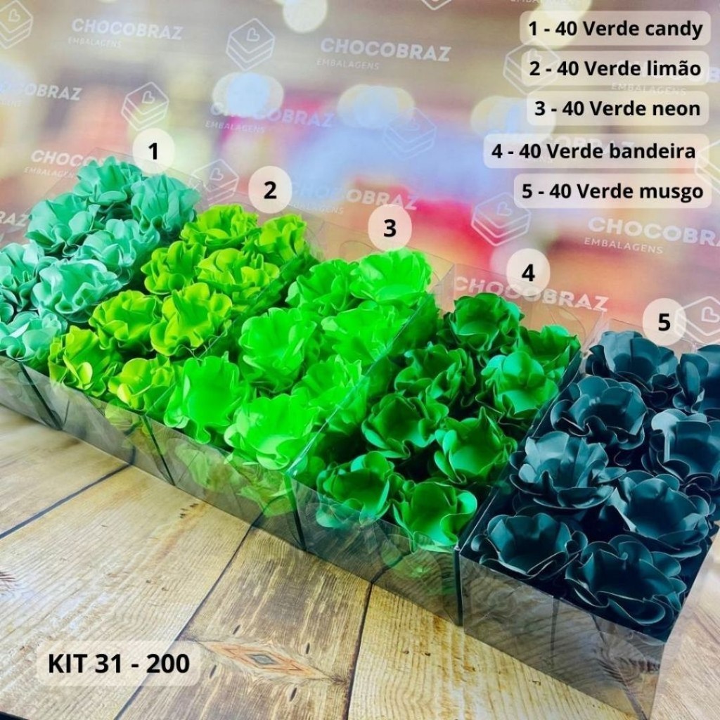KIT 200 Forminhas De Doces Festa 5 Cores VERDE BANDEIRA + VERDE NEON ...
