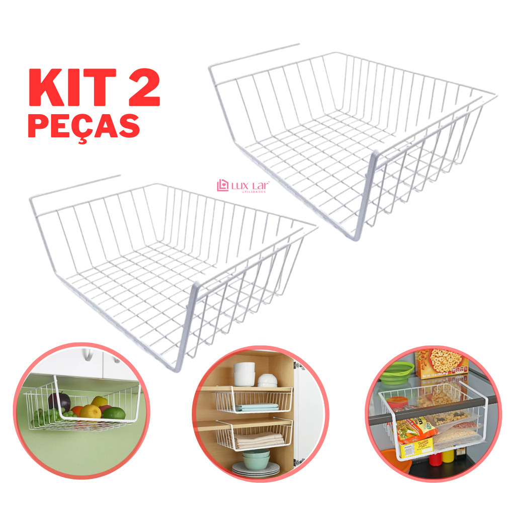 Cesto Organizador Aramado Prateleira Grande Multiuso Suspenso Armário ...