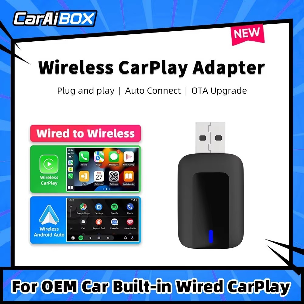 Adaptador 2 Em 1 Sem Fio CarPlay BOX Para Rádio De Carro OEM Com USB/Tipo C Plug and Play Smart ...