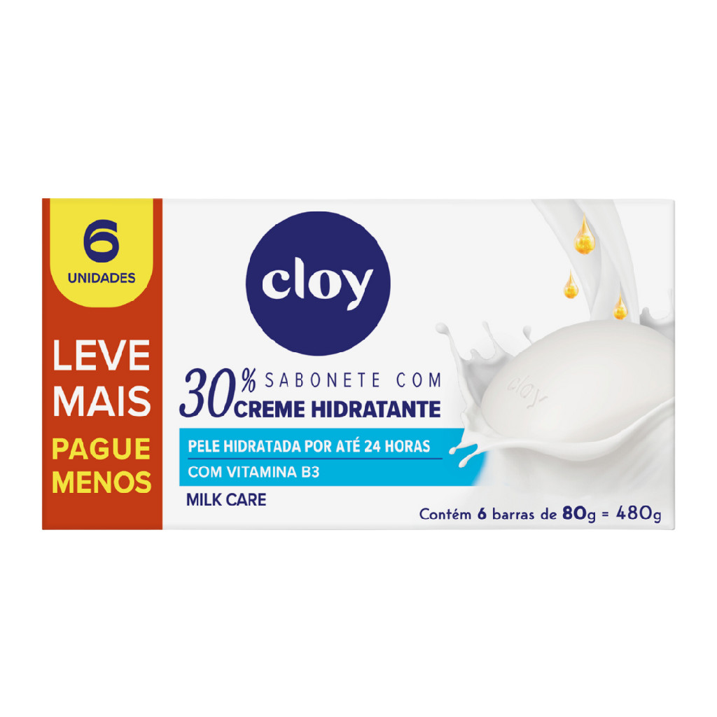Pack 6un Sabonete Creme Hidratante Barra Milk Care 80g Cloy | Shopee Brasil
