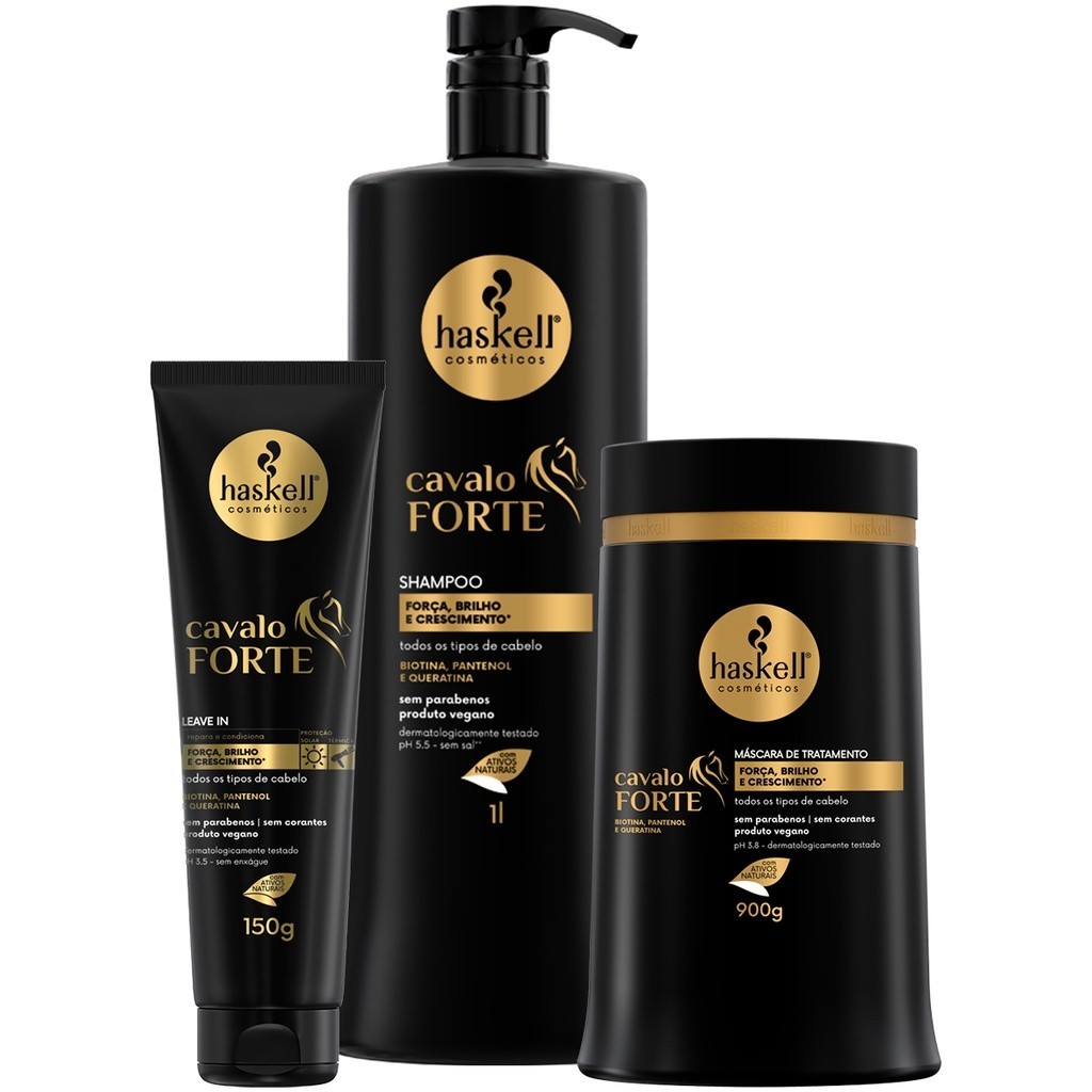 Kit Haskell Cavalo Forte Shampoo 1l Mascara 1kg + Leave-in | Shopee Brasil