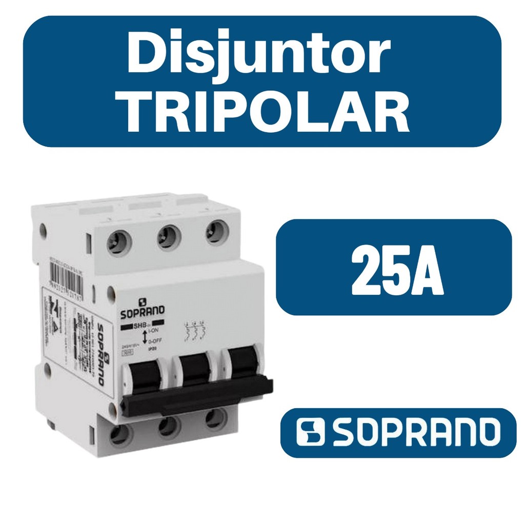 Disjuntor Tripolar 25a Mini Din Curva C 3ka Soprano | Shopee Brasil